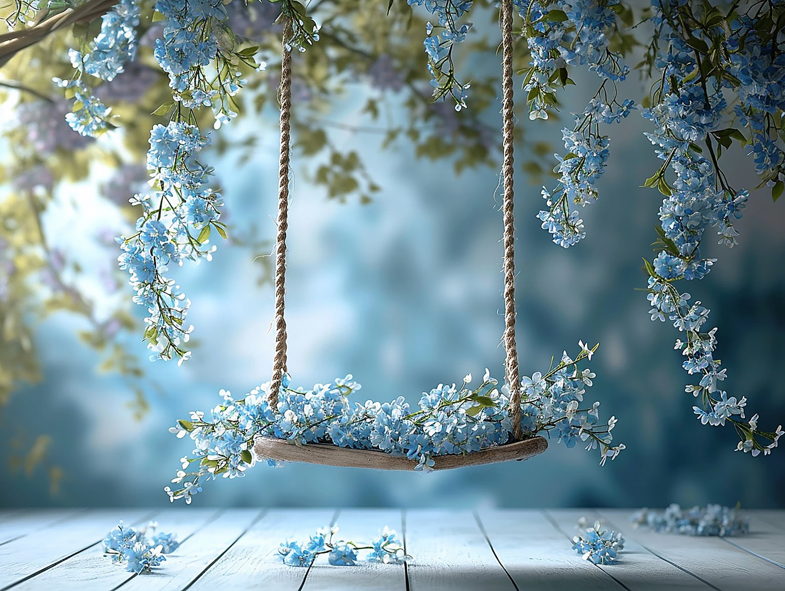 Newborn Digital Swing Background , Hanging Flower Light Blue Newborn ...