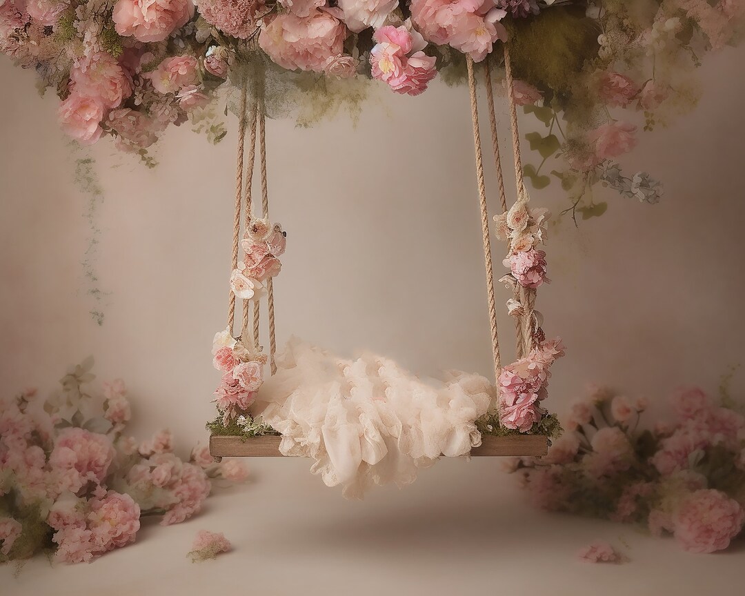 16 Newborn Digital Swing Background, Hanging Flower Pink Newborn ...