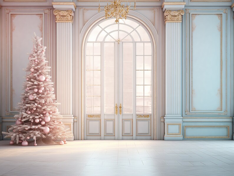 5 Digital Christmas Door Backdrop, Holiday Decor for Photography ...