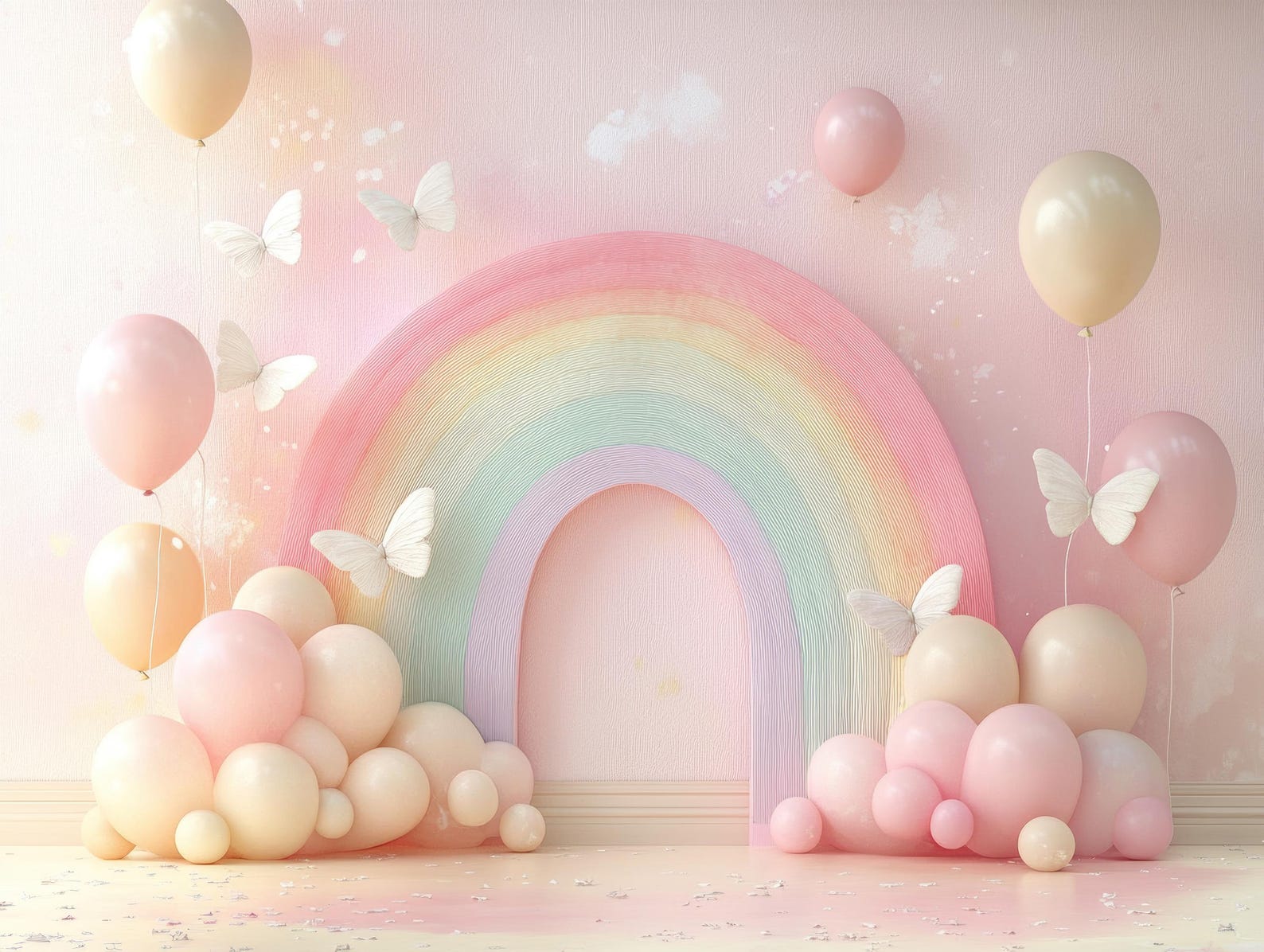3 Pastel Balloon and Rainbow Digital Backdrops, Cake Smash Overlay ...