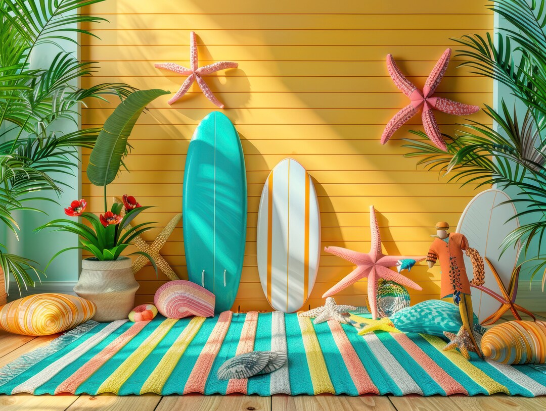 4 Summer Digital Backdrop for Kids, Child Photography, Surf Backdrop ...