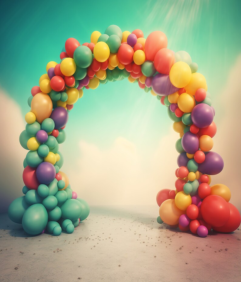 17 Rainbow Ballon Digital Arches, Ballon Arch, Birthday Backdrop, Photo ...