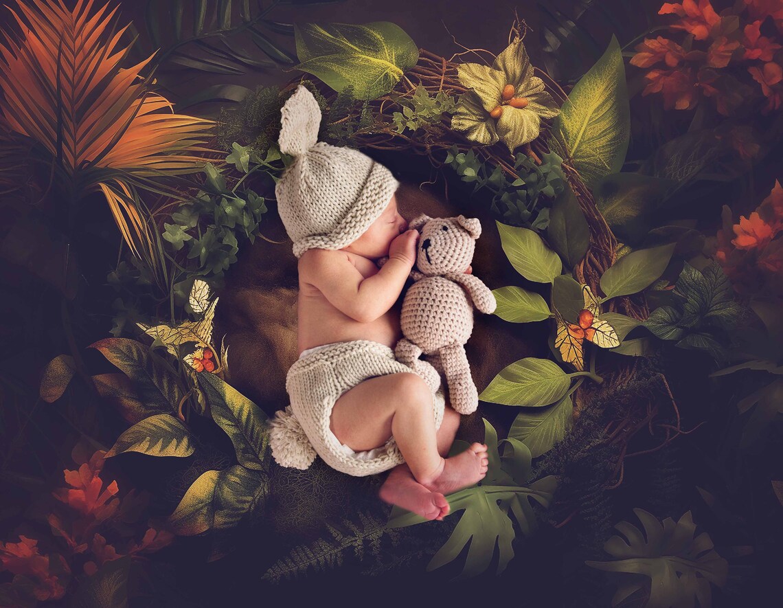 3 Newborn Digital Jungle Backgrounds, Jungle Baby Boy Digital Backdrop ...