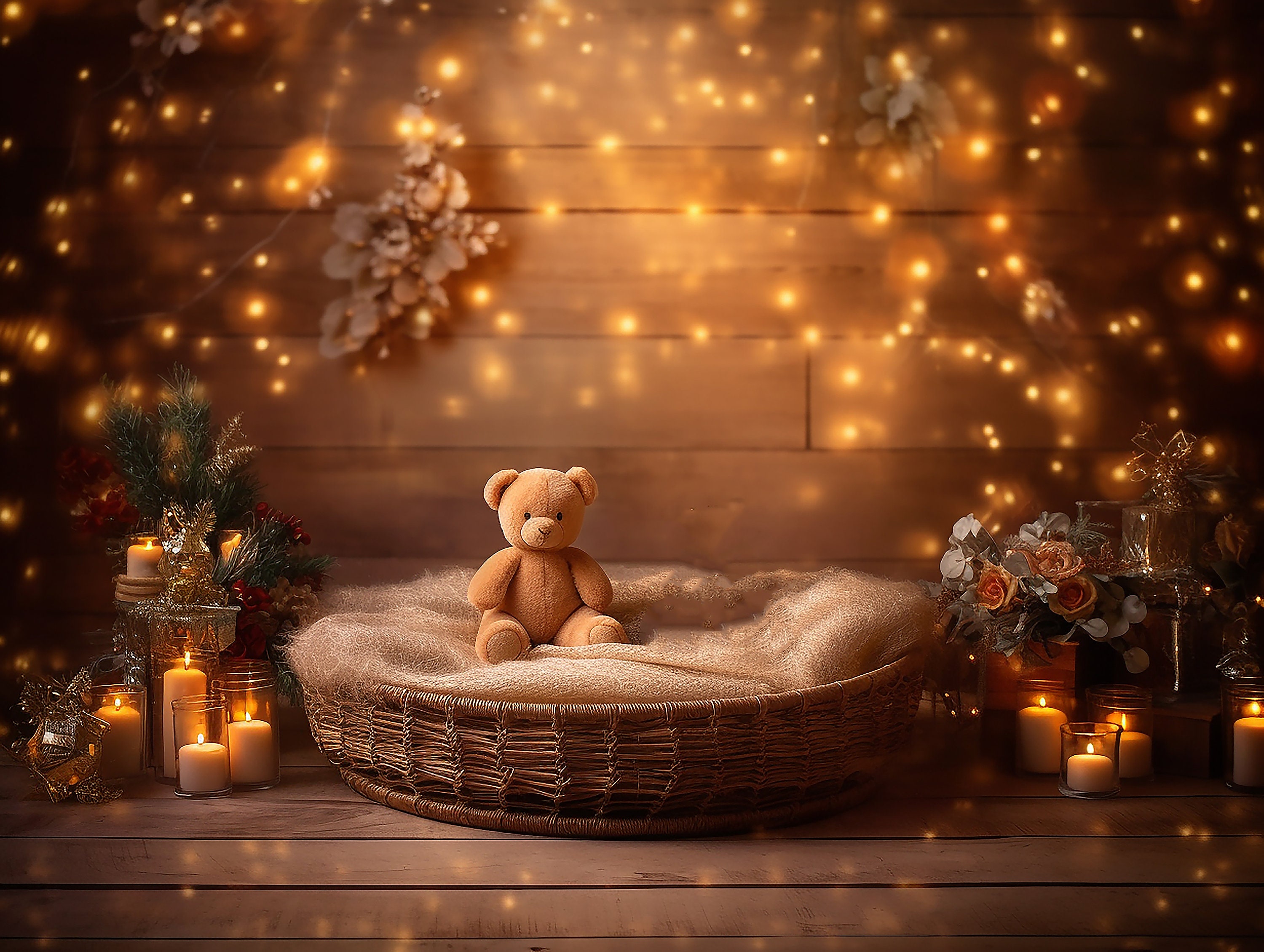 Christmas Digital Cradle Backdrop for Newborn Photography, Christmas ...