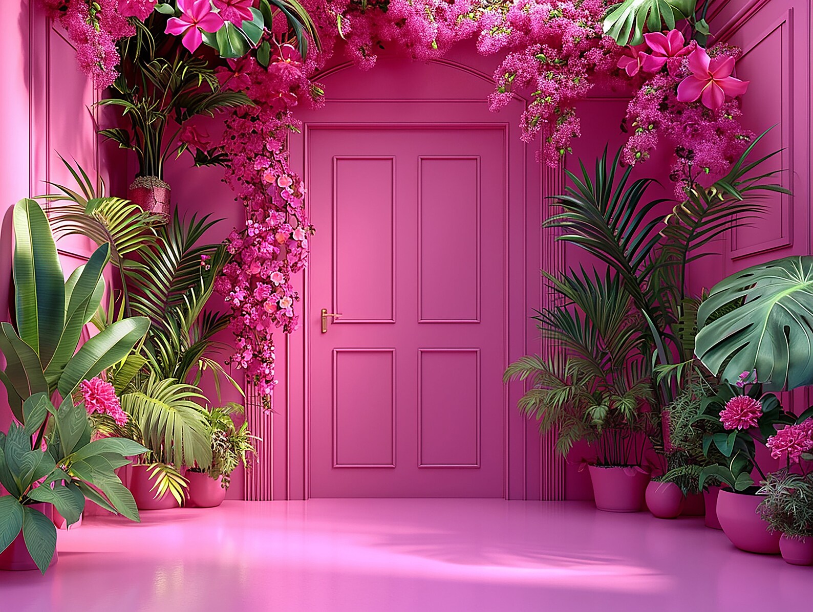 Pink Barbie Door With Palms Background for Photography, Digital Palms ...