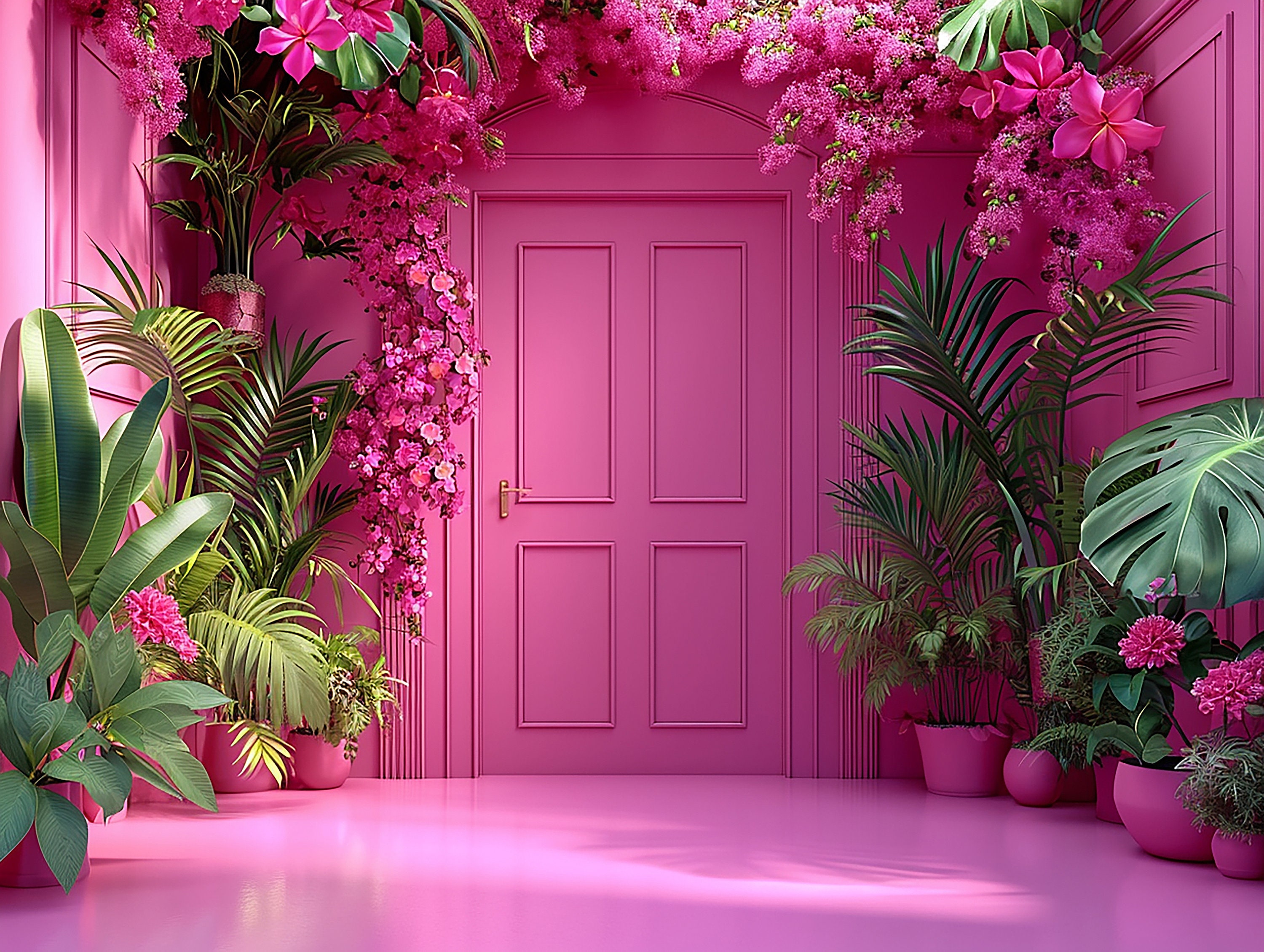 Pink Barbie Door With Palms Background for Photography, Digital Palms ...