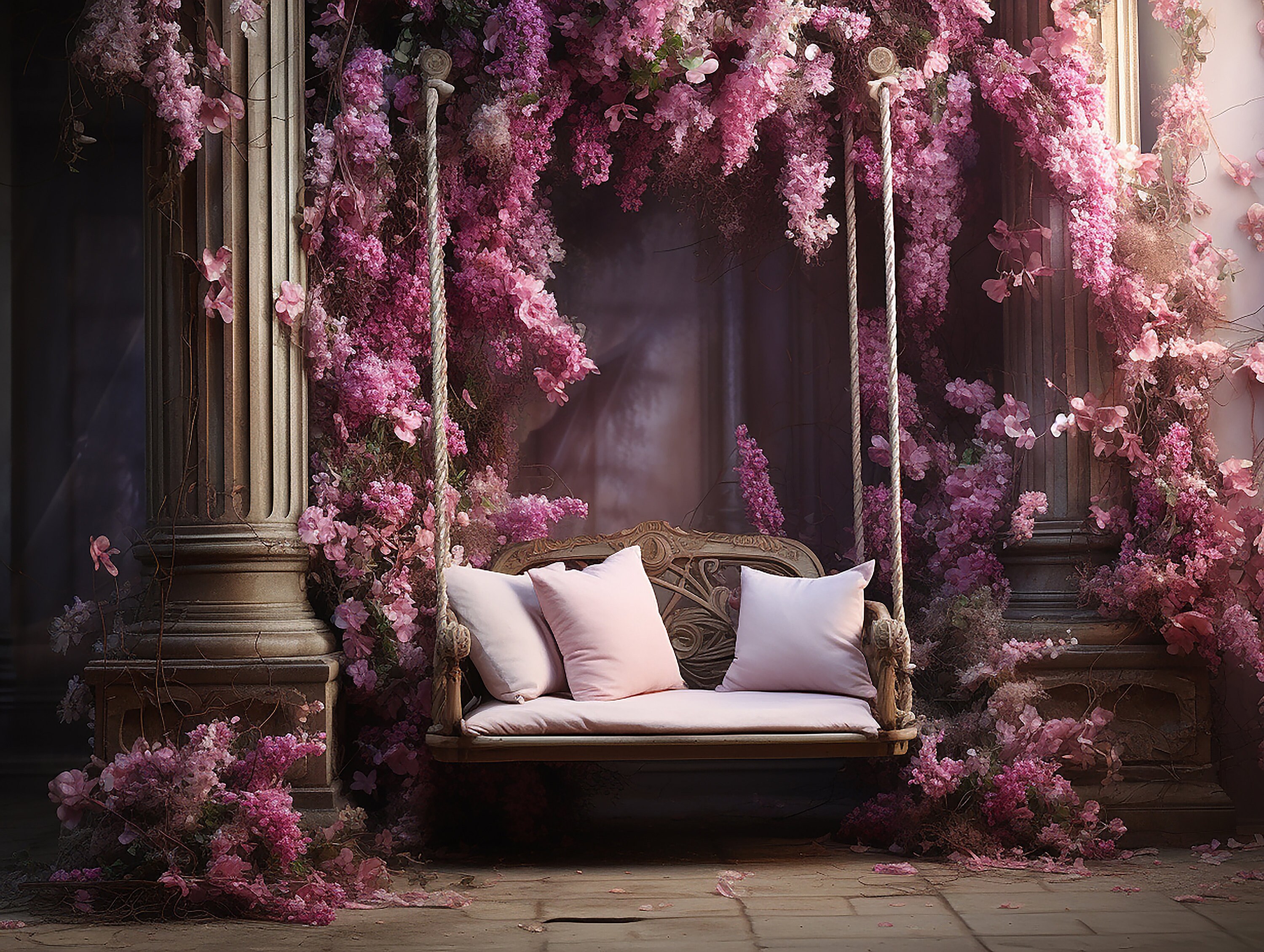 3 Newborn Digital Swing Background, Hanging Flower Violet Newborn ...