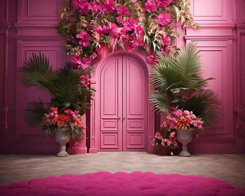 5 Pink Door Background for Photography, Digital Pink Wall Backdrop ...