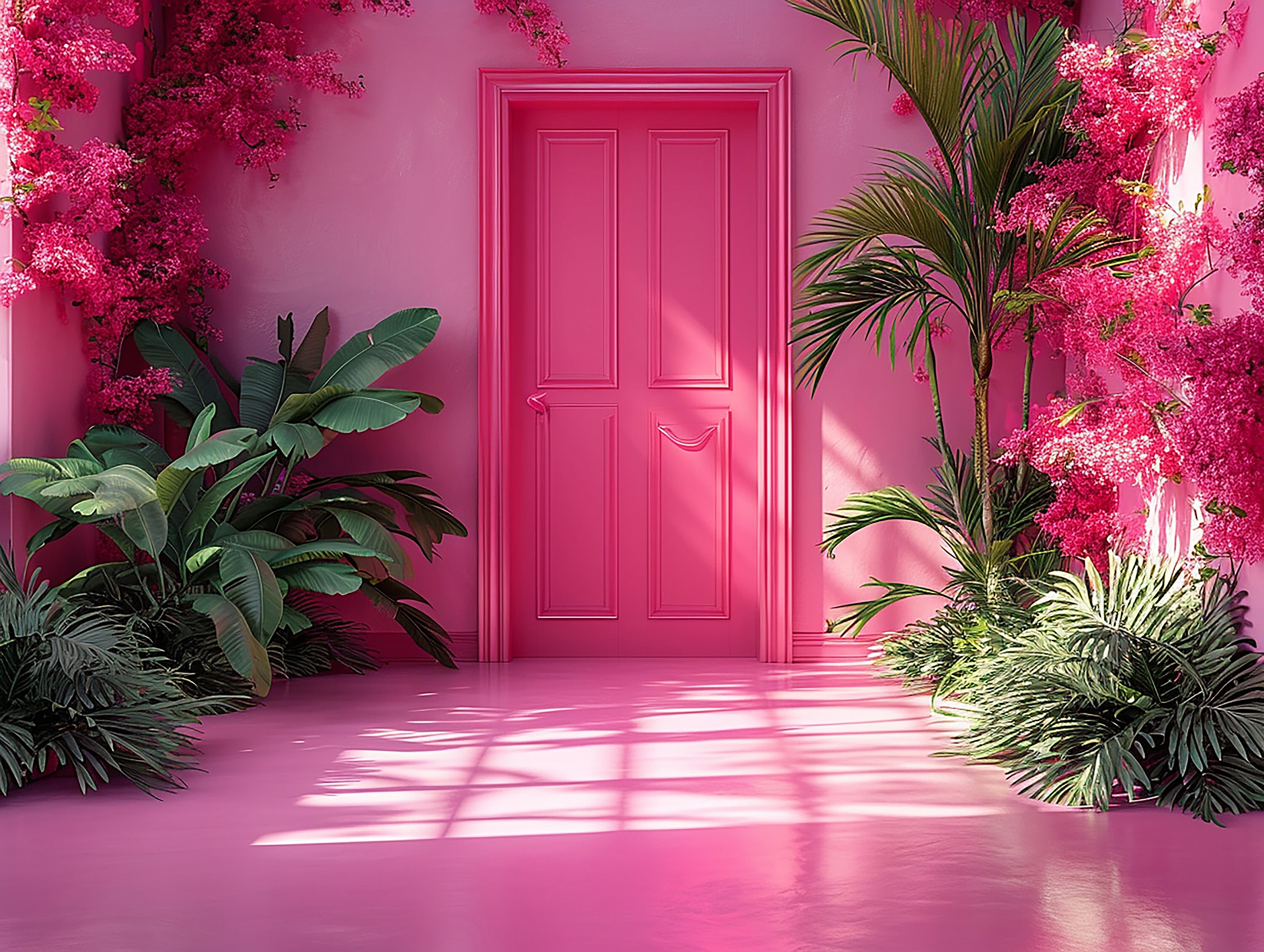Pink Barbie Door With Palms Background for Photography, Digital Palms ...