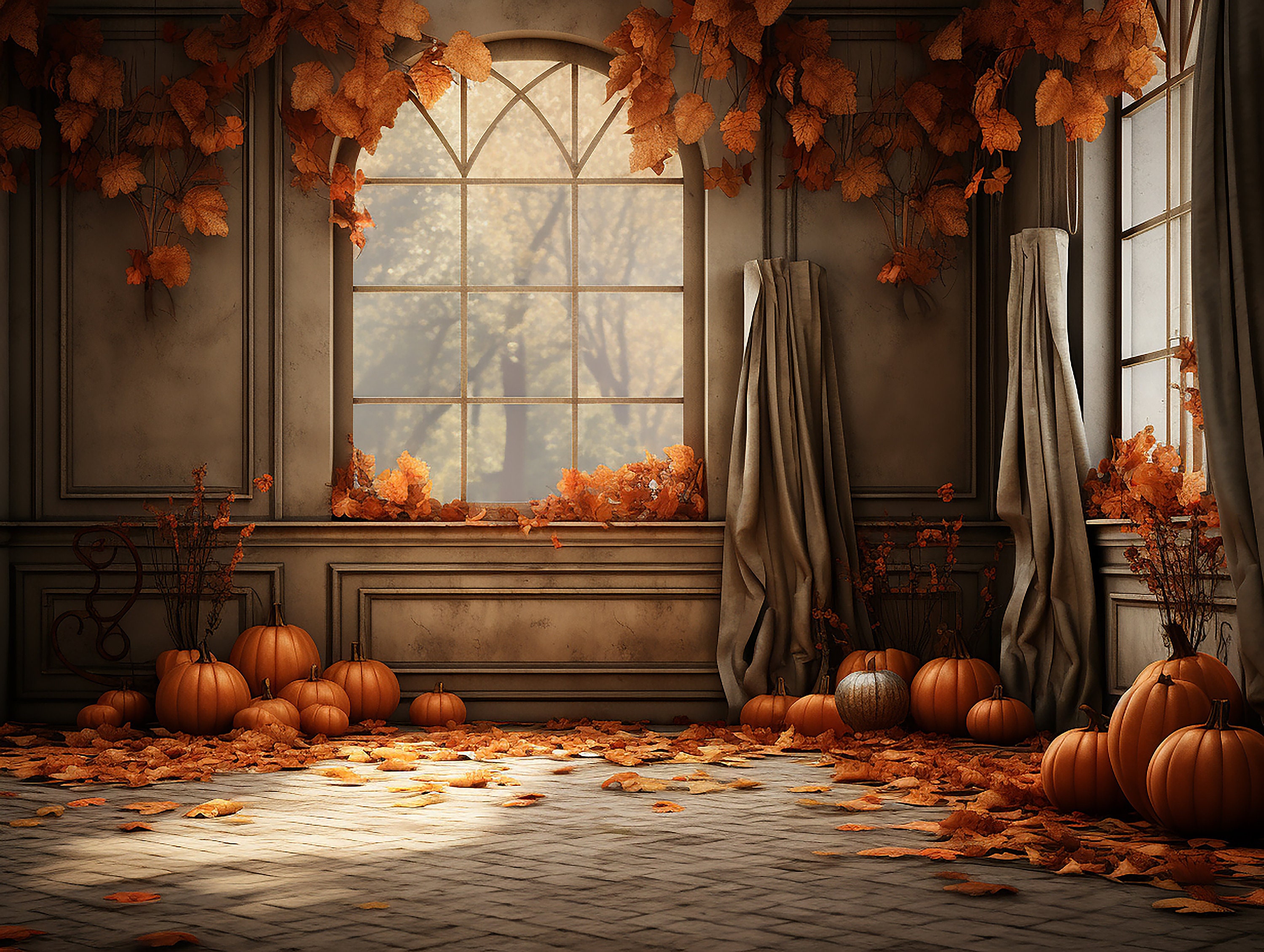 5 Fall Pumpkin Backdrop, Fall Photo Backdrop, Autumn Room Backdrop ...