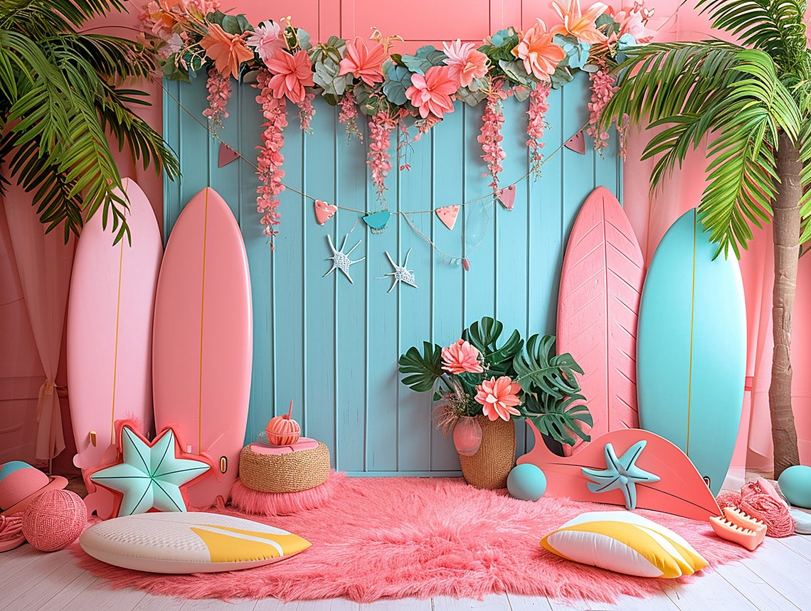 4 Summer Digital Backdrop for Kids, Child Photography, Surf Backdrop ...