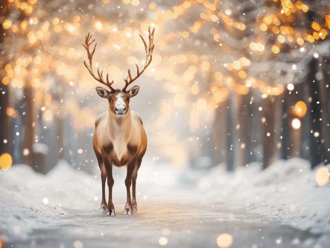 Reindeer Backdrop for Christmas Photos, Winter Backdrop , Reindeer ...