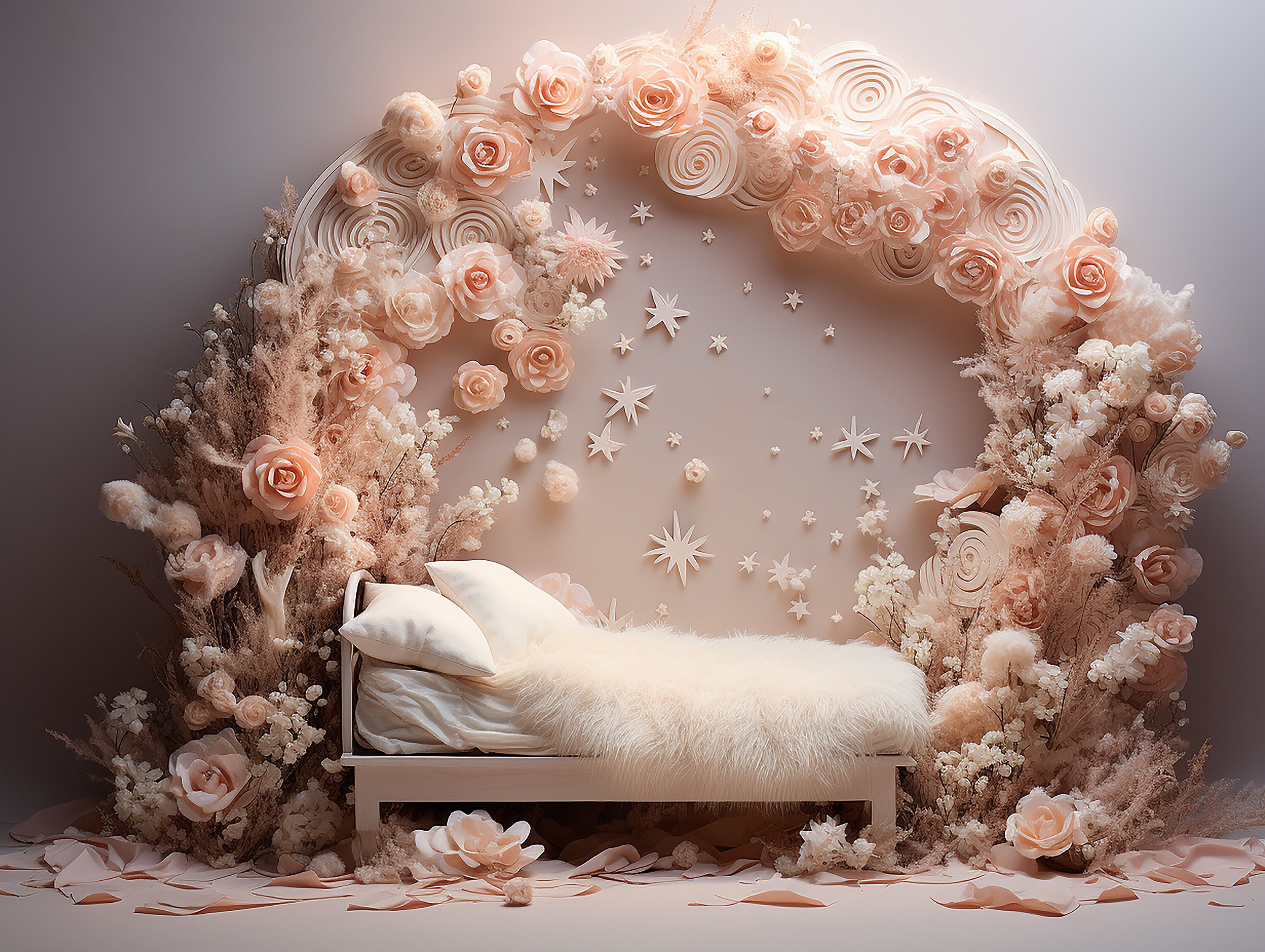 Newborn Baby Bed Digital Background With Flowers Digital - Etsy