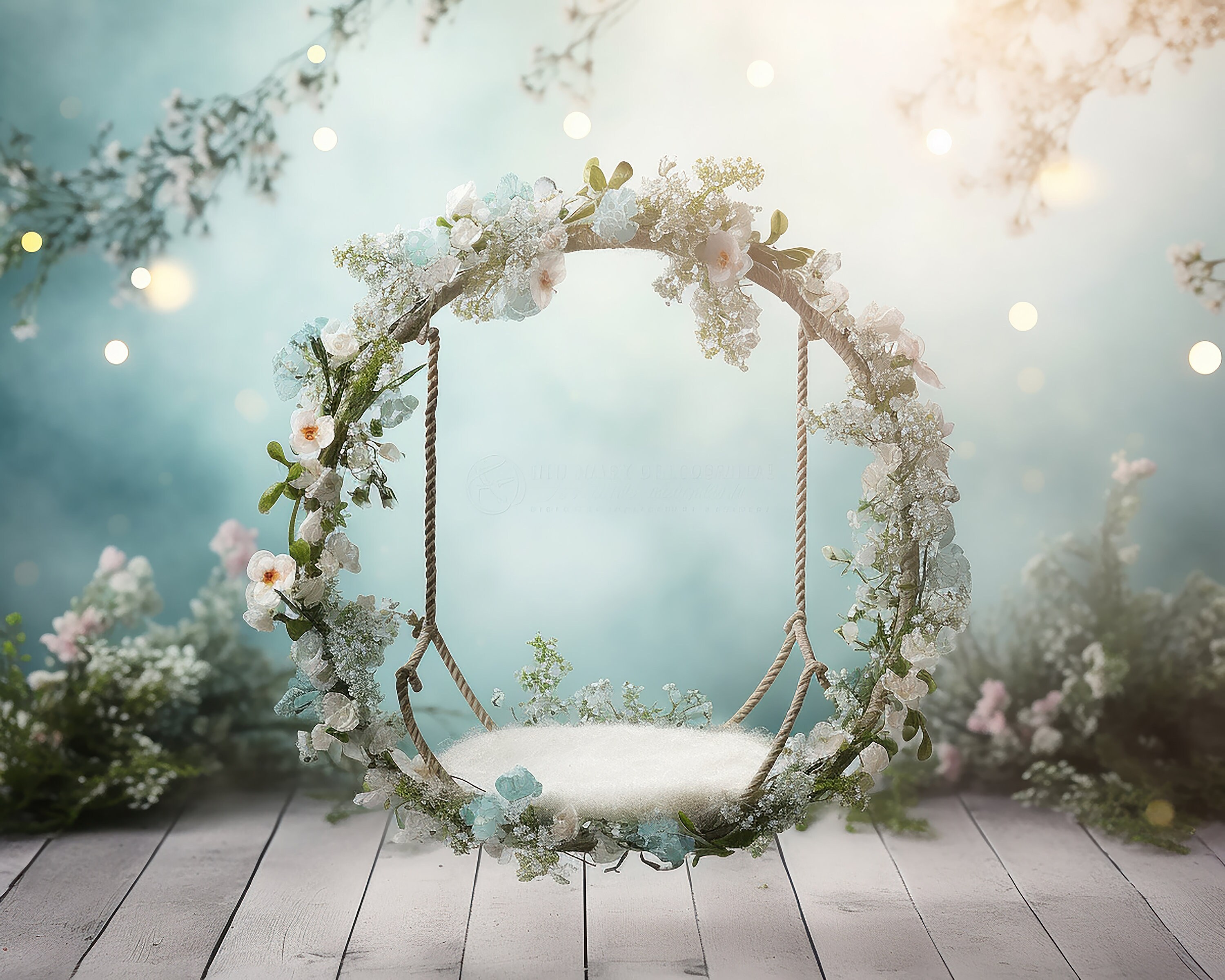 3 Newborn Digital Swing Background, Hanging Flower Light Blue Newborn ...