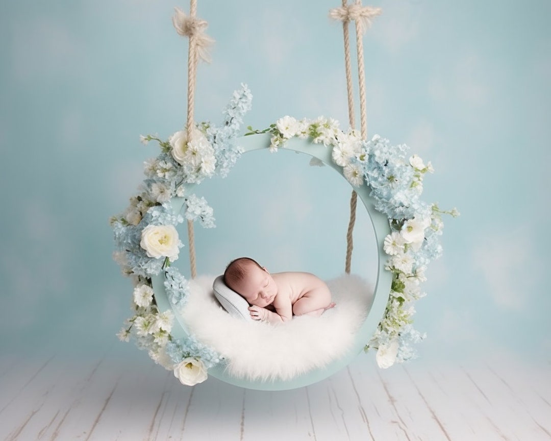 7 Pastel Color Baby Boy Swing With Flowers, Digital Boy Swing, Newborn ...