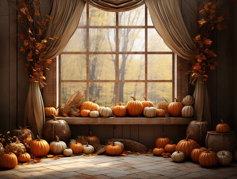 5 Fall Pumpkin Backdrop, Fall Photo Backdrop, Autumn Room Backdrop ...