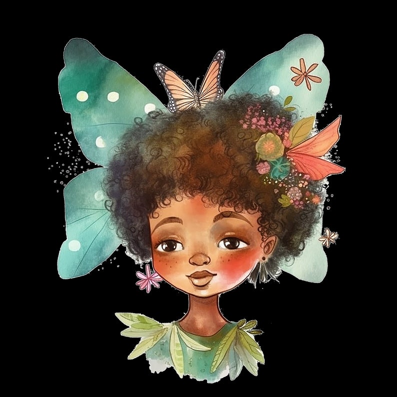 27 Afro Fairy Clipart, Elf Clip Art, Png. Digital Watercolor. Afro ...
