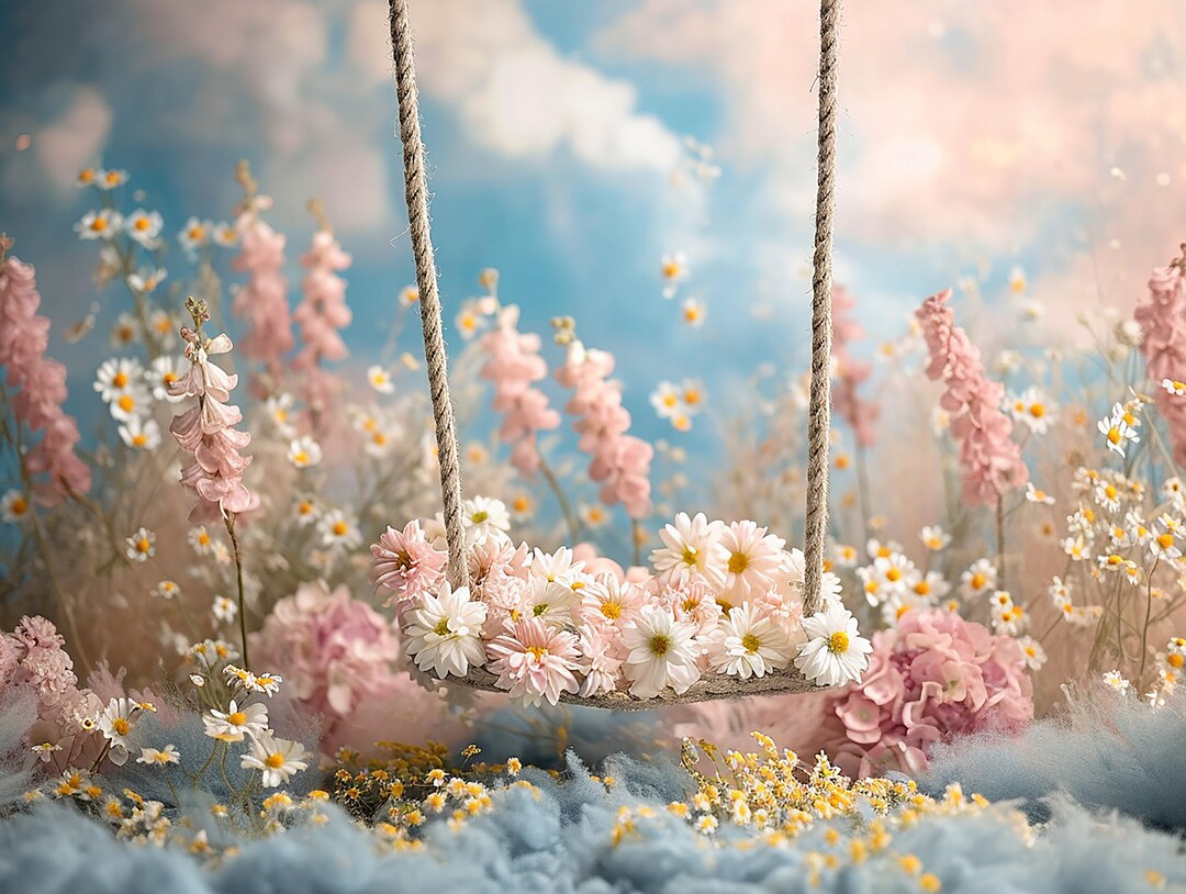 Newborn Digital Swing Spring Background, Hanging Flower Spring Newborn ...