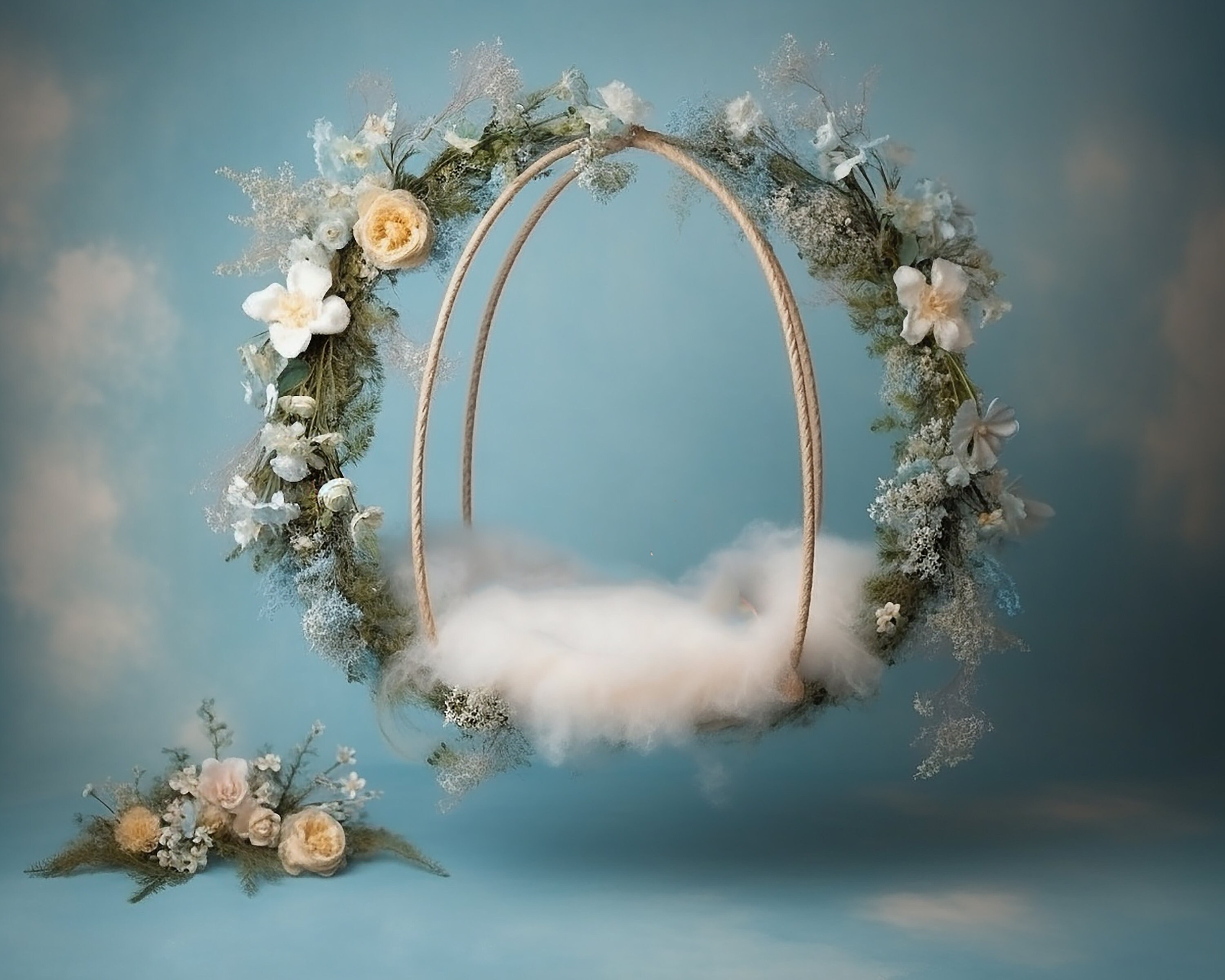 Newborn Digital Swing Background, Hanging Flower Light Blue Newborn ...