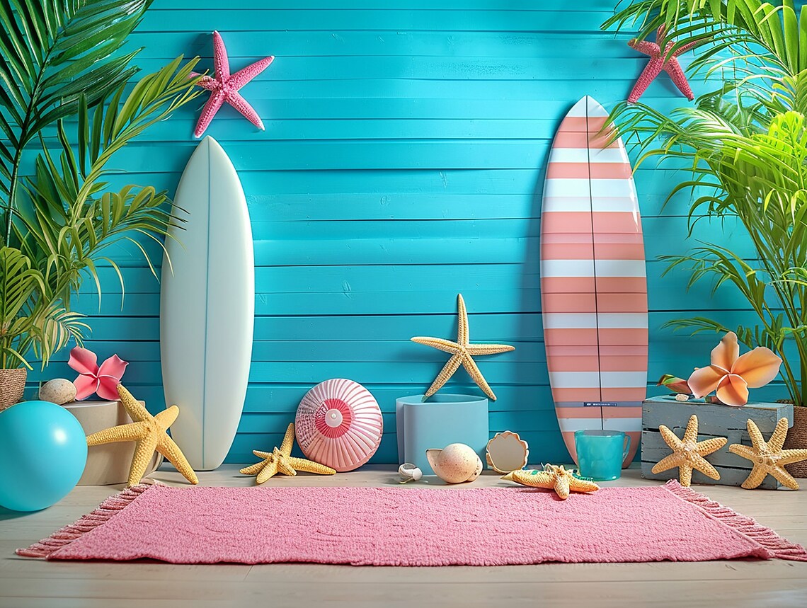 4 Summer Digital Backdrop for Kids, Child Photography, Surf Backdrop ...