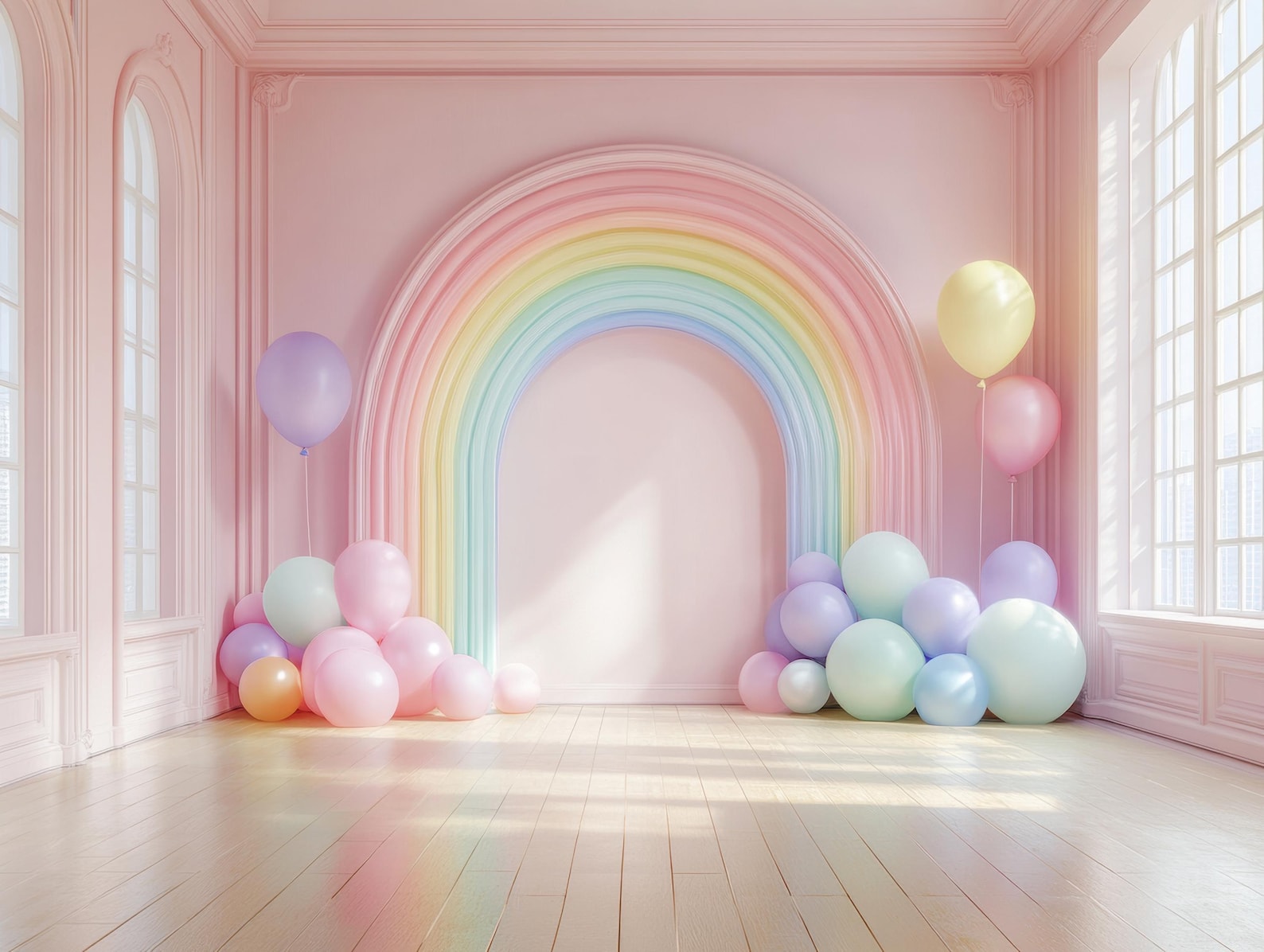 3 Pastel Balloon and Rainbow Digital Backdrops, Cake Smash Overlay ...
