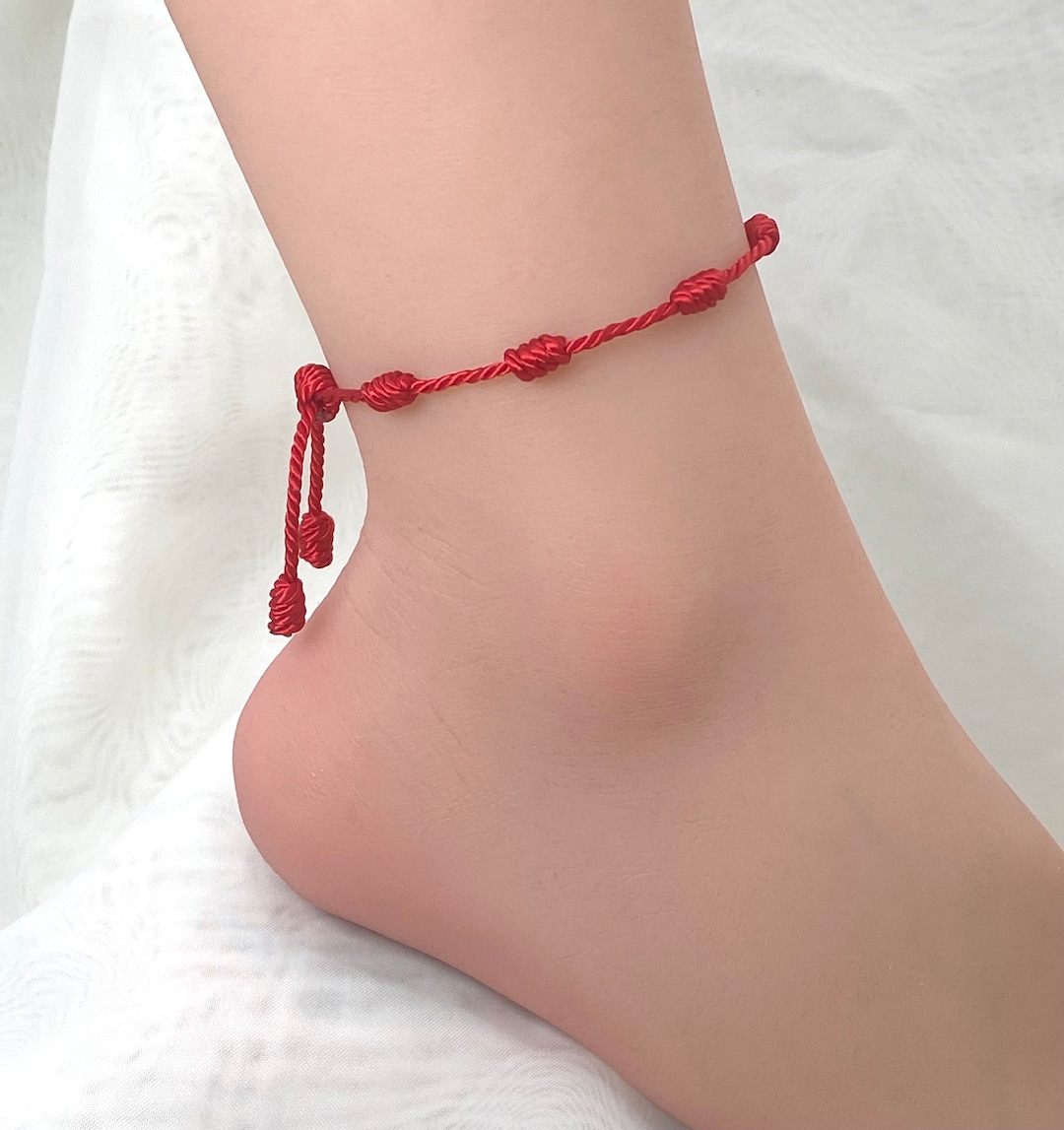 7 Knots Red String Anklet, Kabbalah Bracelet, Good Luck Bracelet, Protection Bracelet, Red ...