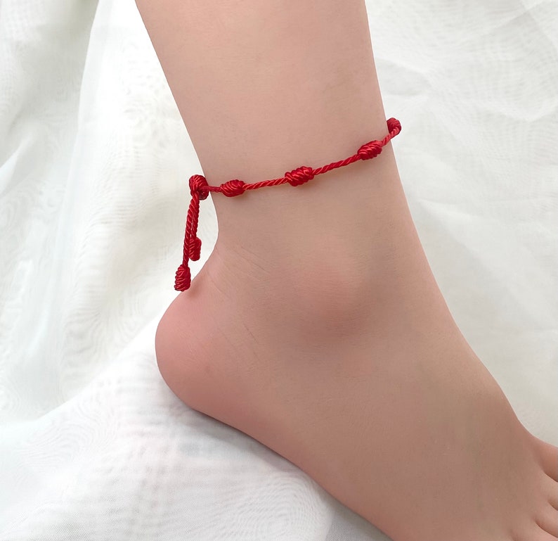 7 Knots Red String Anklet, Kabbalah Bracelet, Good Luck Bracelet ...