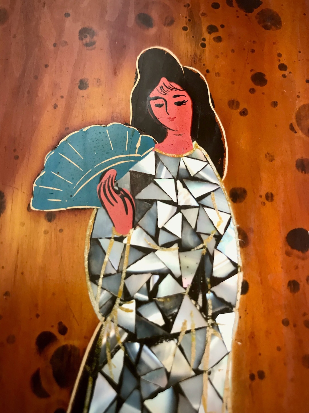 Vintage Lacquer Wall Art, Mother of Pearl, Inlaid Oriental Wood Panel ...