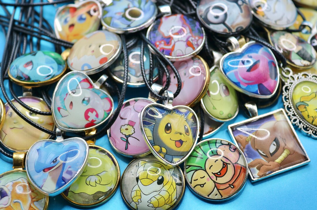 Pokemon Card Pendant Necklace Pikachu Bulbasaur Jigglypuff Vulpix and ...