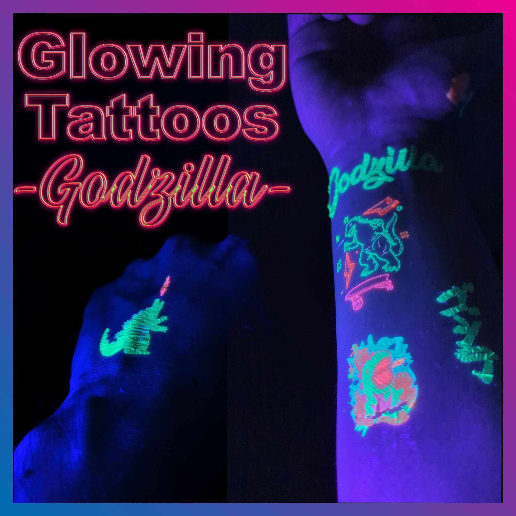 Godzilla Tattoos UV Blacklight Reactive Glow in the Dark Party Tattoos ...