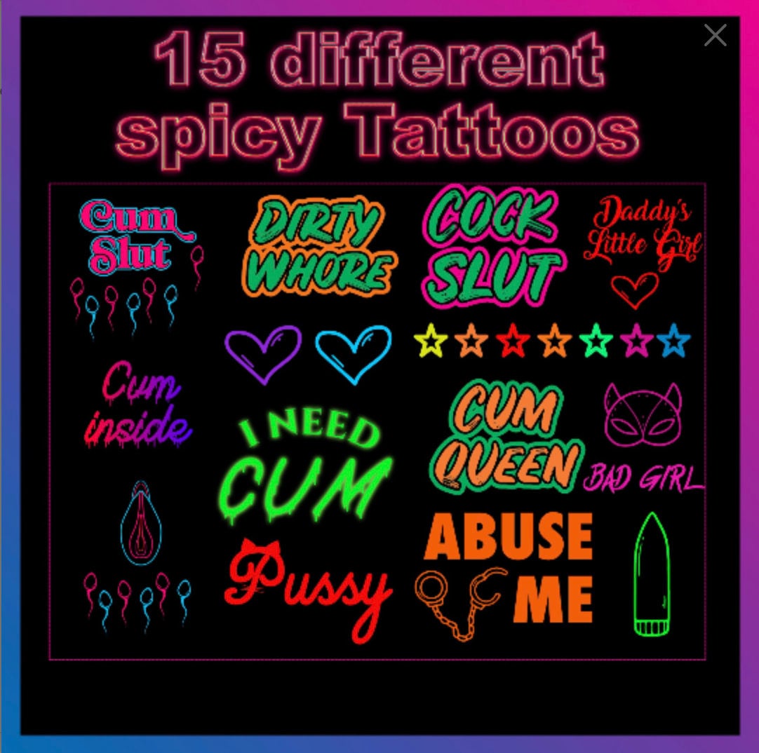Kinky Tattoos UV Blacklight Reactive Glow in the Dark Tattoos Cum Queen ...