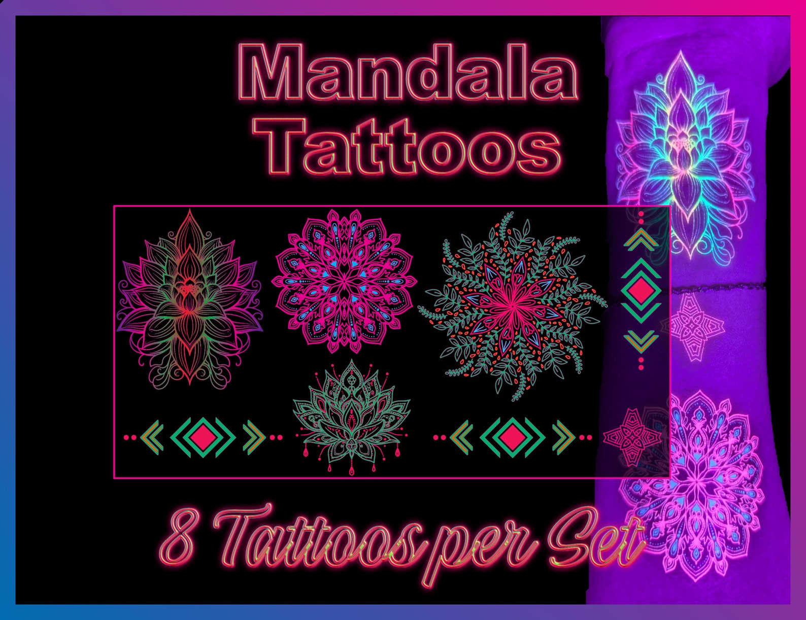 Lotus Mandala Tattoos Rave Party Favors Supplies Decorations Lotus ...