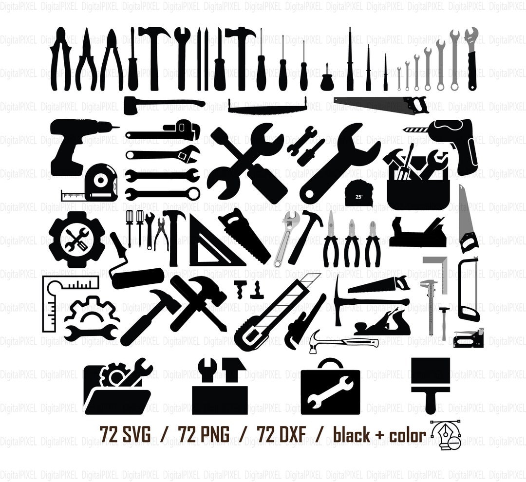 TOOLS SVG Digital Download, Mechanical Tools DXF, Tools Silhouette ...