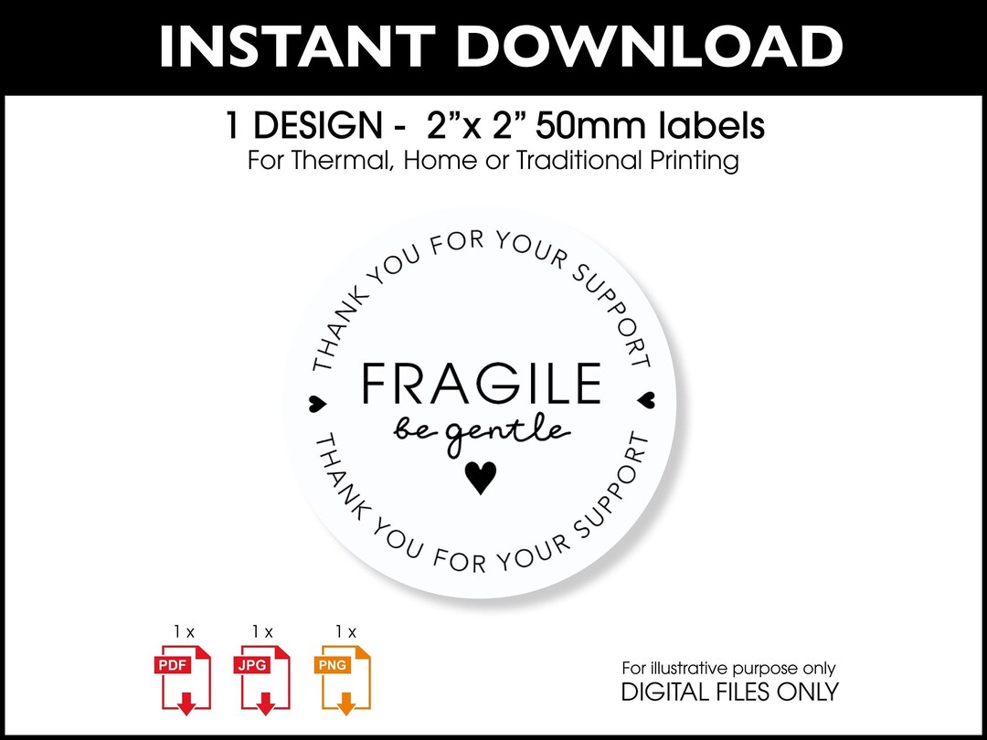 Fragile 2 Inch Circle. Thank You Sticker for Small Business, Thermal ...