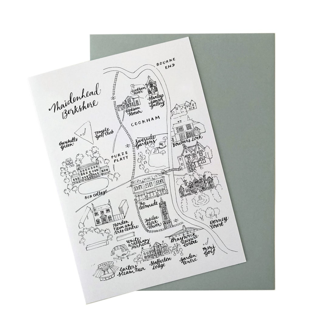 5 Pack Maidenhead Pen and Ink Map Greeting Card, England Gift, Souvenir ...