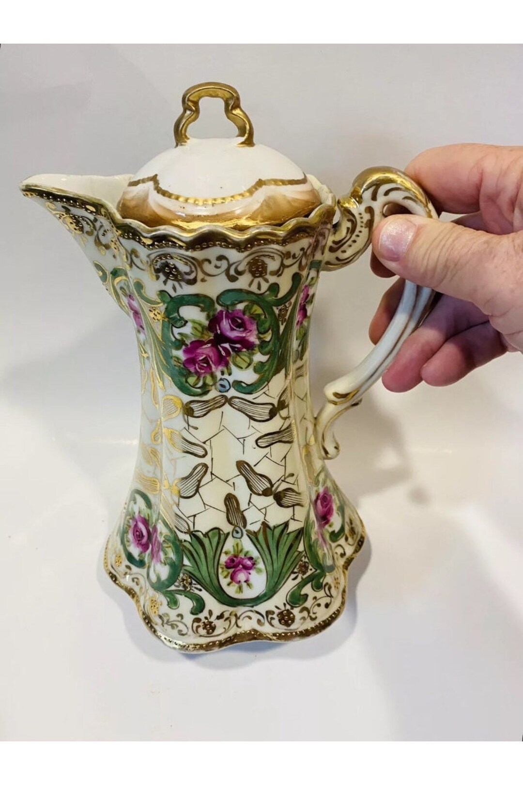 Antique Nippon Chocolate Pot Roses Gold Moriage Hand Painted Japan - Etsy