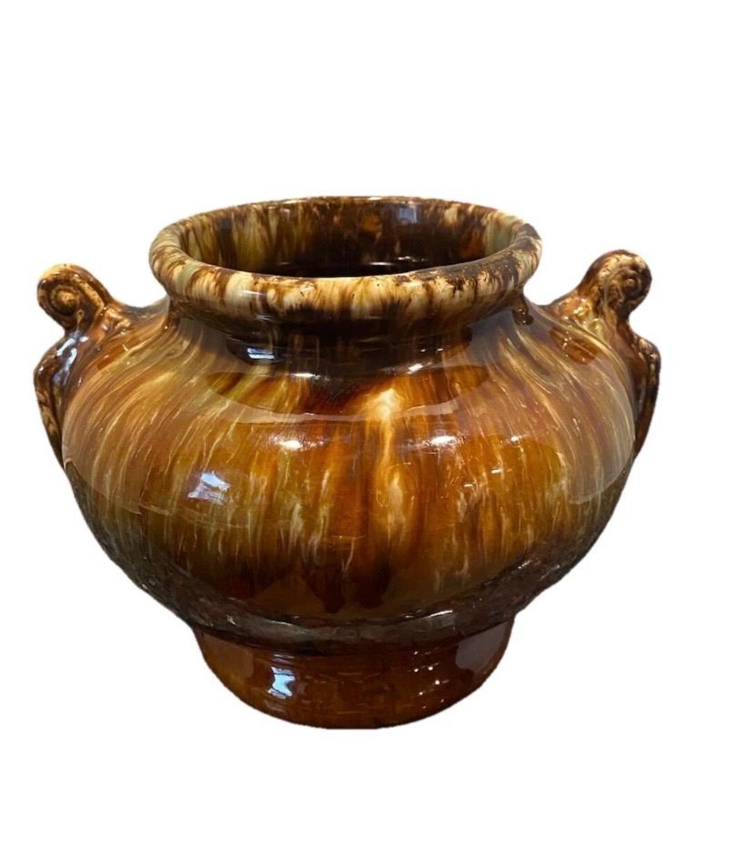 Vintage Brush Mccoy Pottery Brown Drip Glaze Onyx Urn Vase Planter W ...