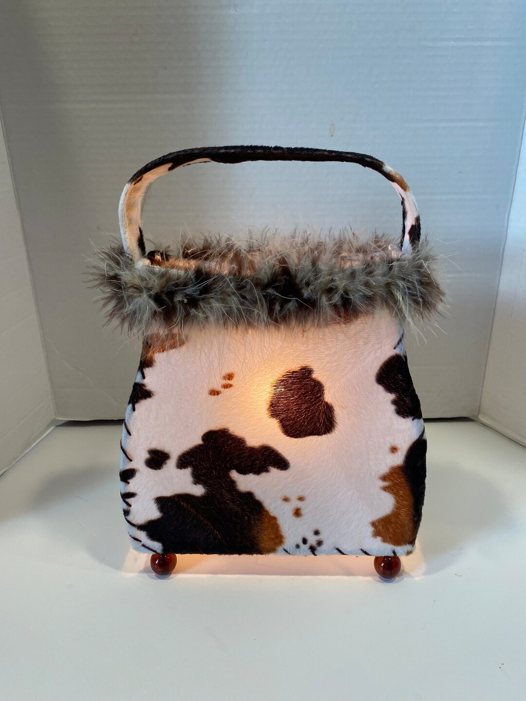 Novelty Cowhide Purse Shaped Table Lamp Night Light Feather Trim - Etsy