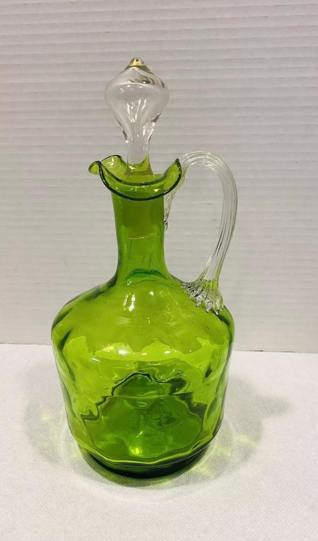 Antique Lime Green Glass Carafe Decanter With Stopper Hand Blown W ...