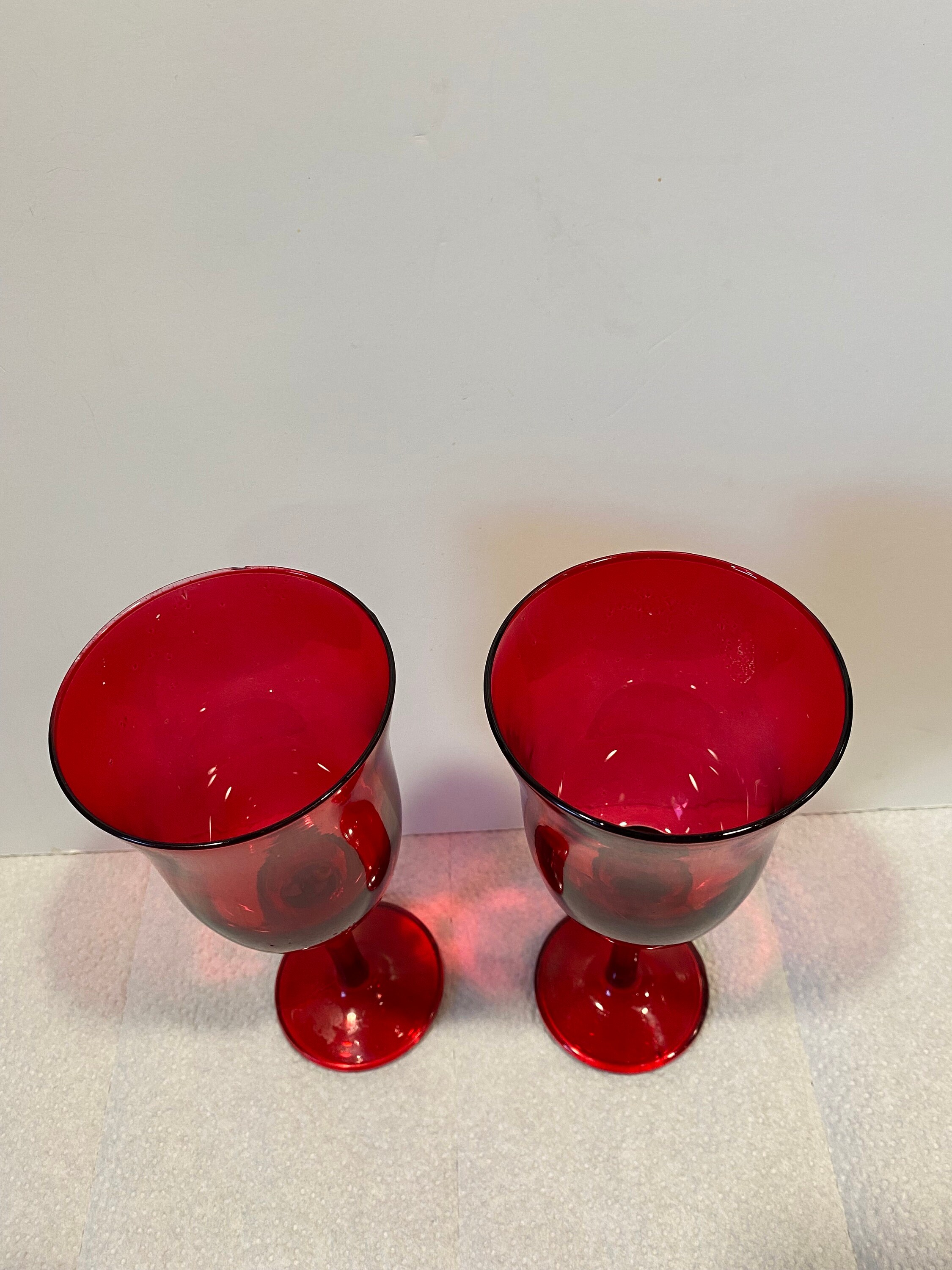 Set of 2 Cranberry Ruby Red Stem Wine Glass Goblets 8 1/4” Tall - Etsy