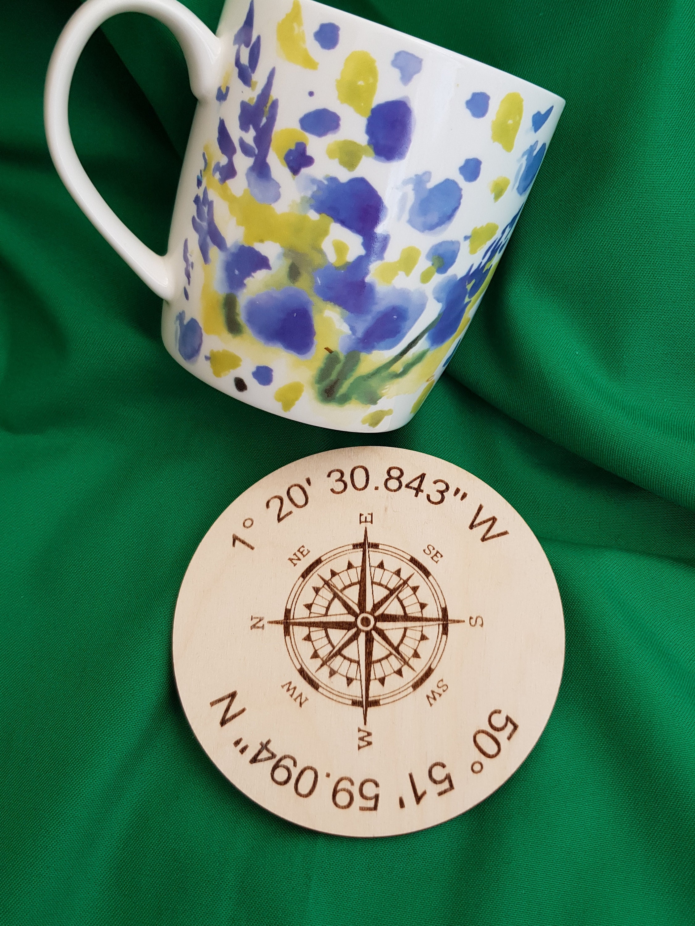 Personalised Compass Coaster Special Place Coordinates | Etsy