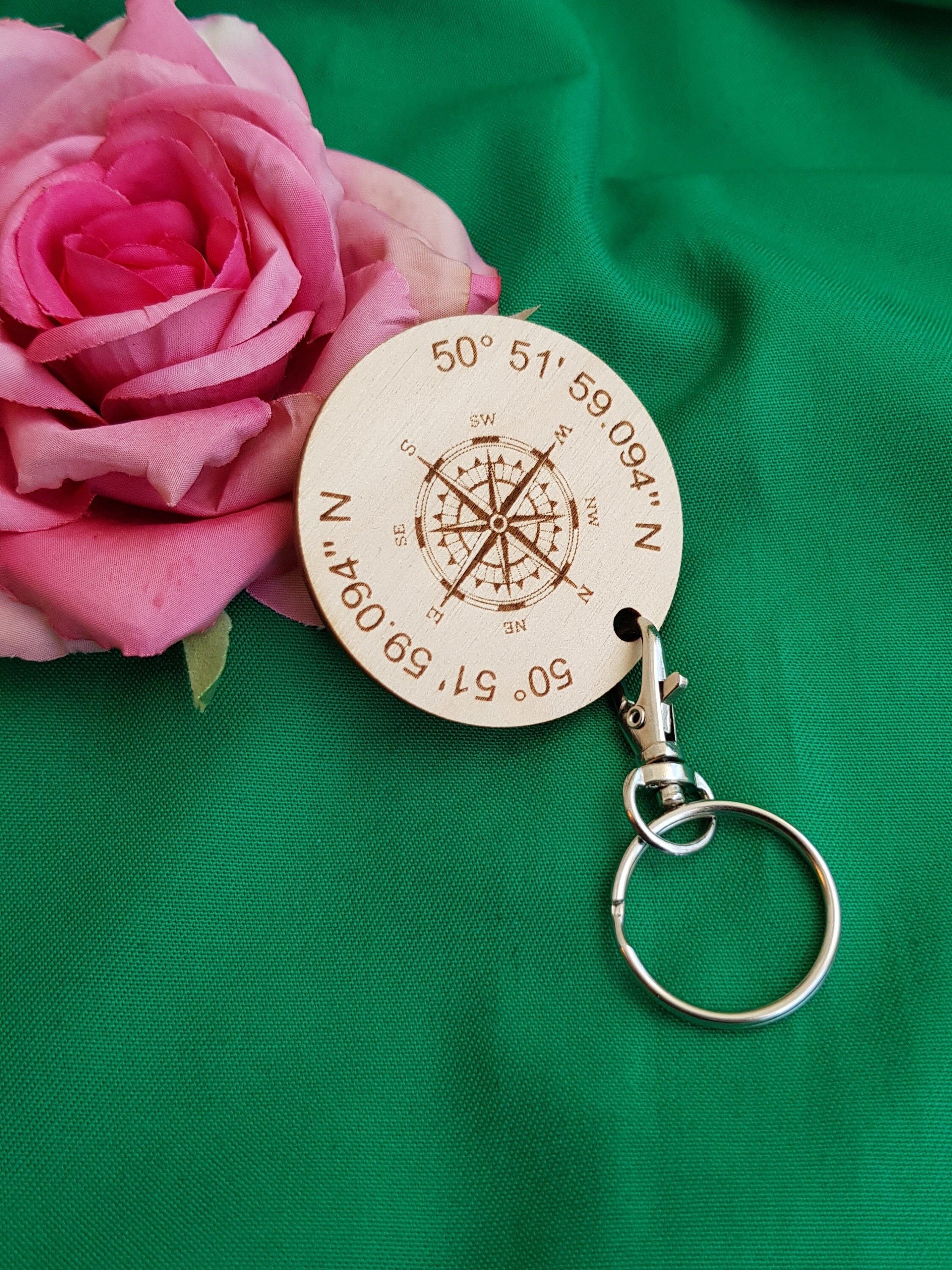 Personalised Compass Keyring Special Place Coordinates | Etsy