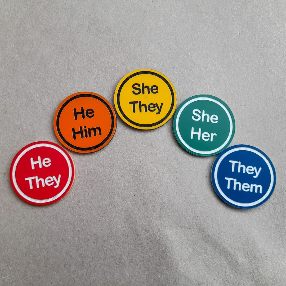 Pronoun Badge, Round, Retro, Coloured Acrylic or Wood, Pin - Etsy