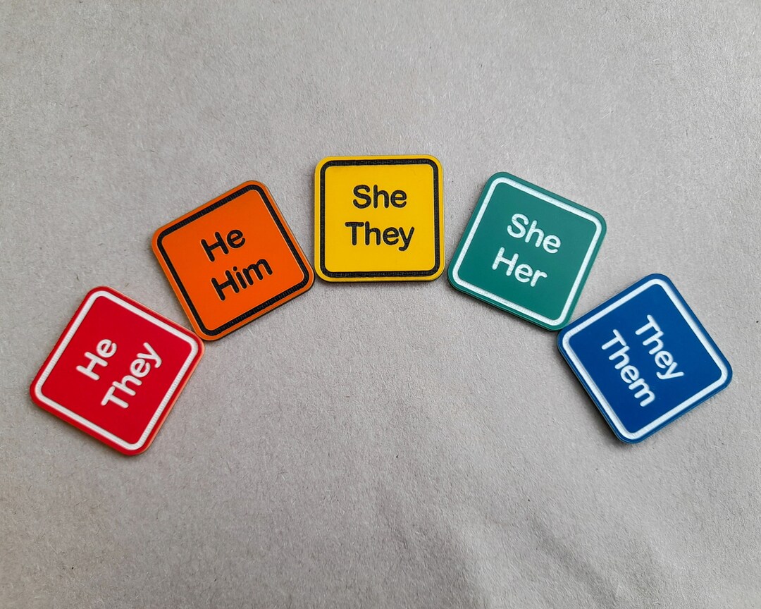 Pronoun Badge, Square, Retro, Coloured Acrylic or Wood, Pin - Etsy