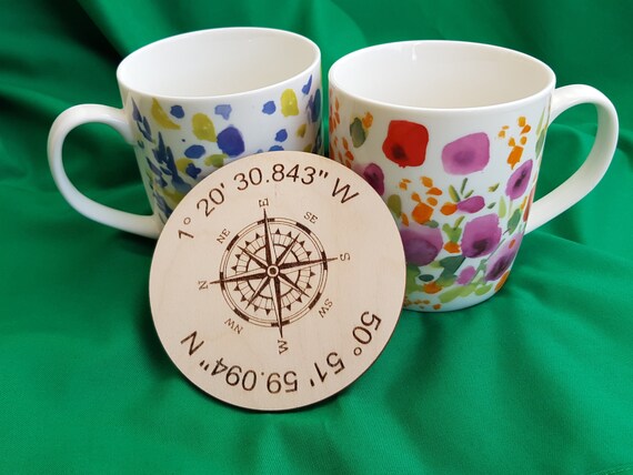 Personalised Compass Coaster Special Place Coordinates | Etsy