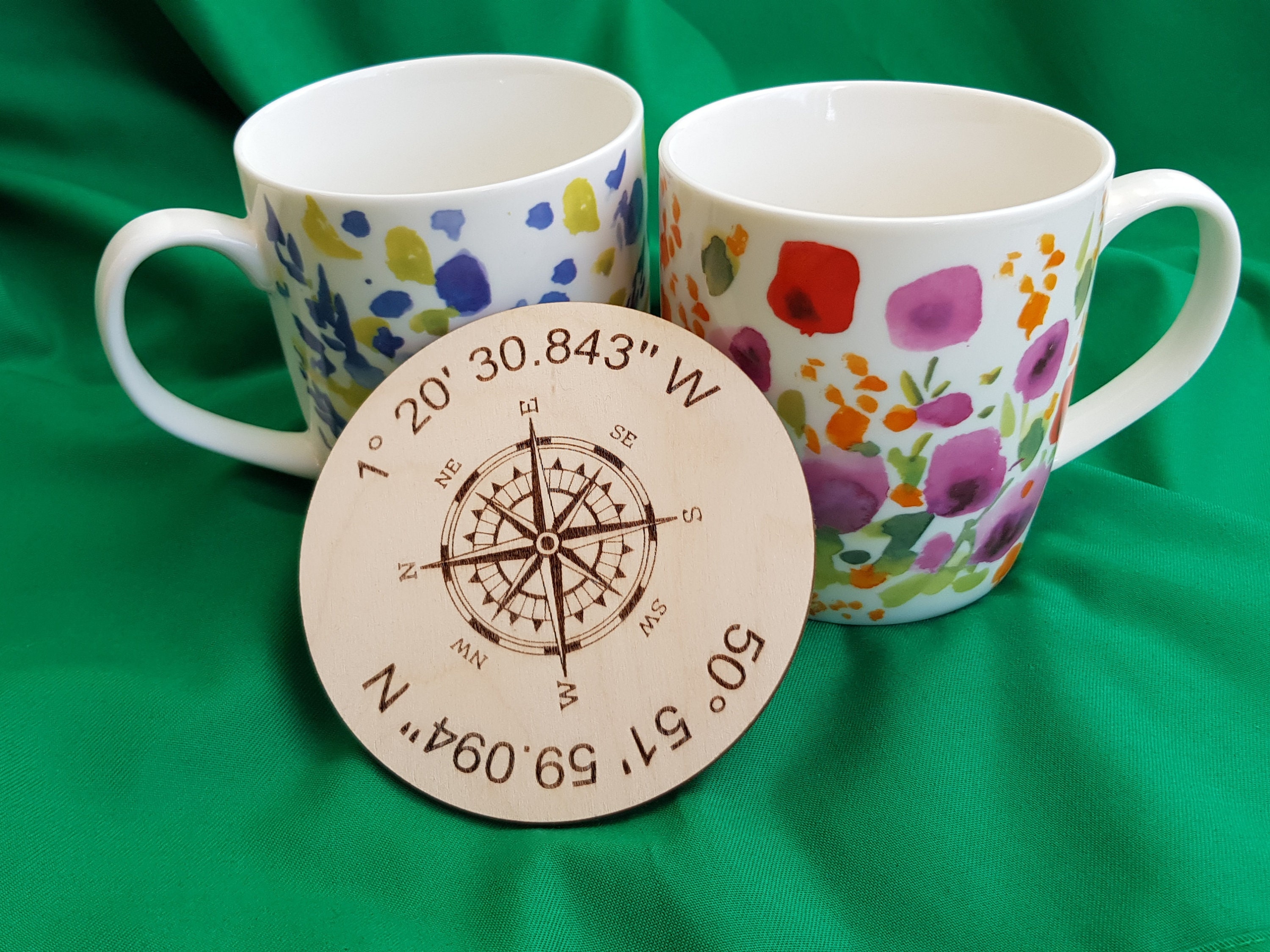 Personalised Compass Coaster Special Place Coordinates | Etsy
