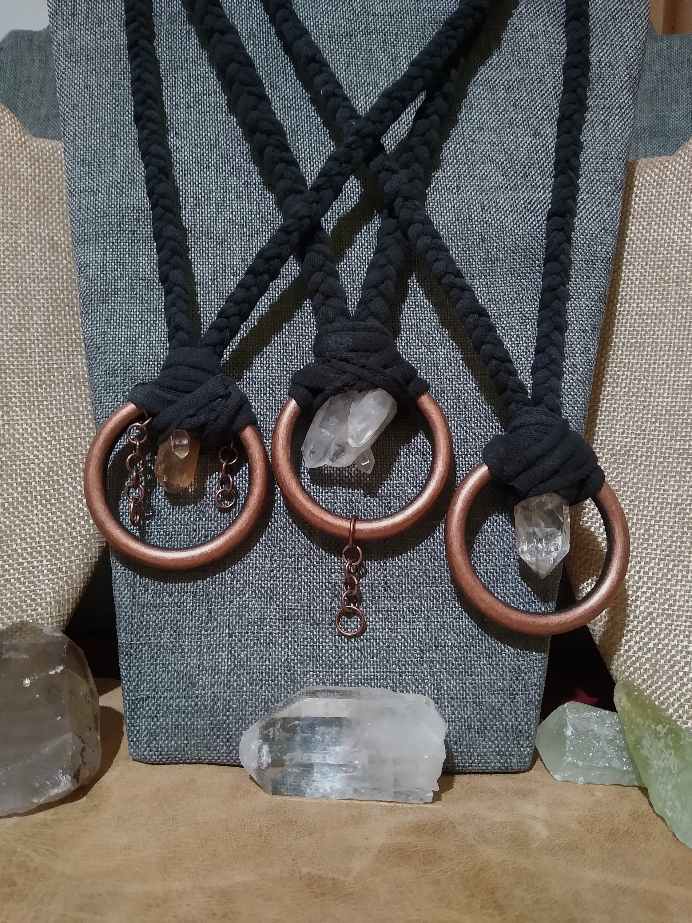 Upcycled Fabric Wrapped Copper Ring Crystal Pendants | Etsy