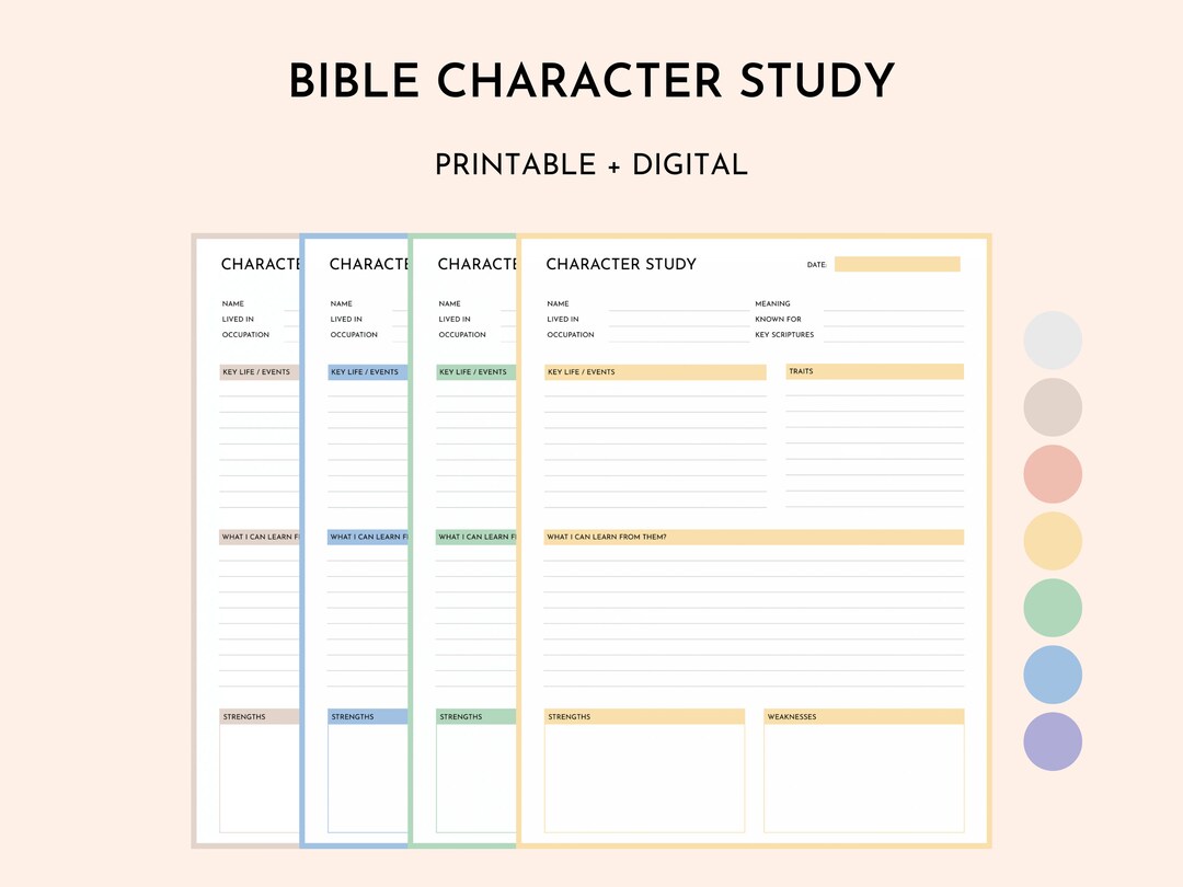 Character Study Template Character Bible Study Printable - Etsy