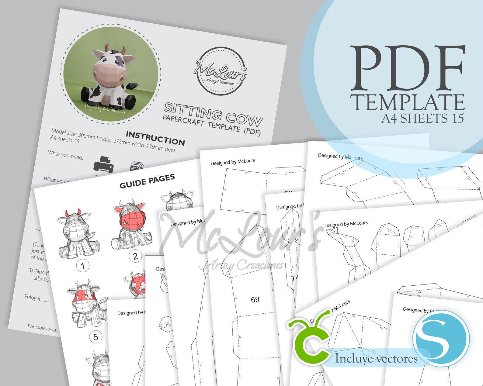 Sitting Cow/ Diy Craft/ Template PDF STUDIO SVG/ Low Poly/ - Etsy