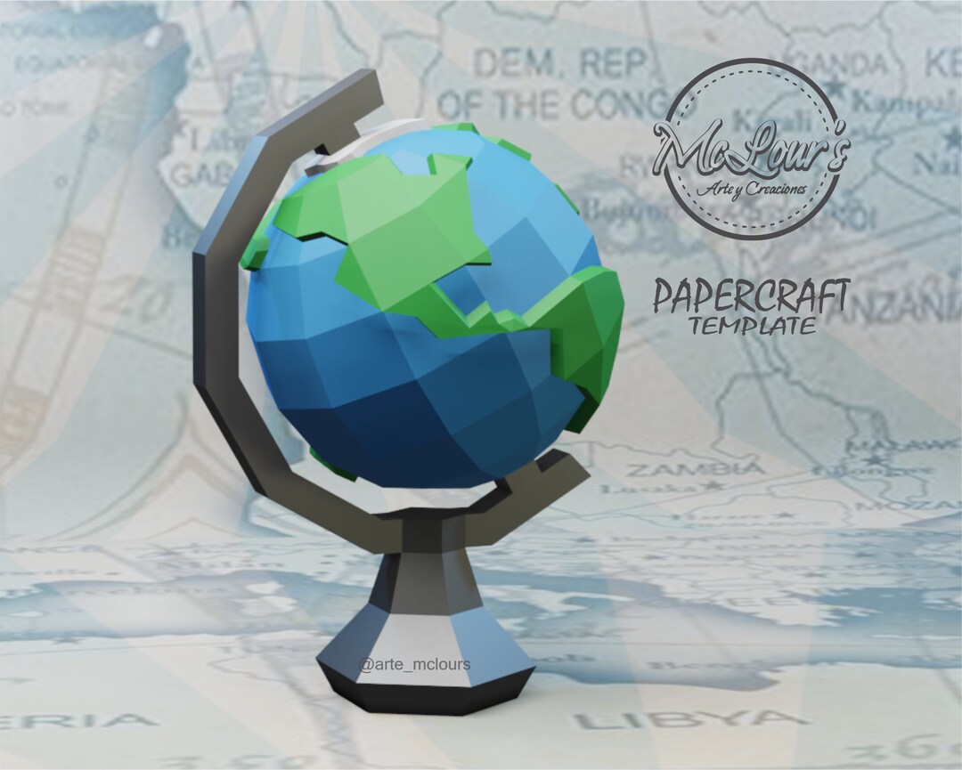 Earth Globe/ DIY Craft/ Terrestrial Globe/ Template PDF Studio SVG/ Low ...